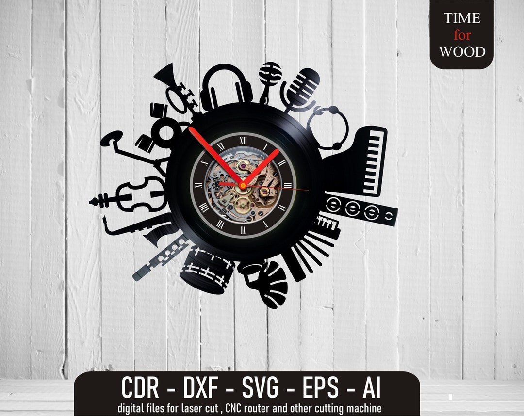 Musical Instruments Wall Clock Vector Gift for Musicians Wall Clock Svg ...
