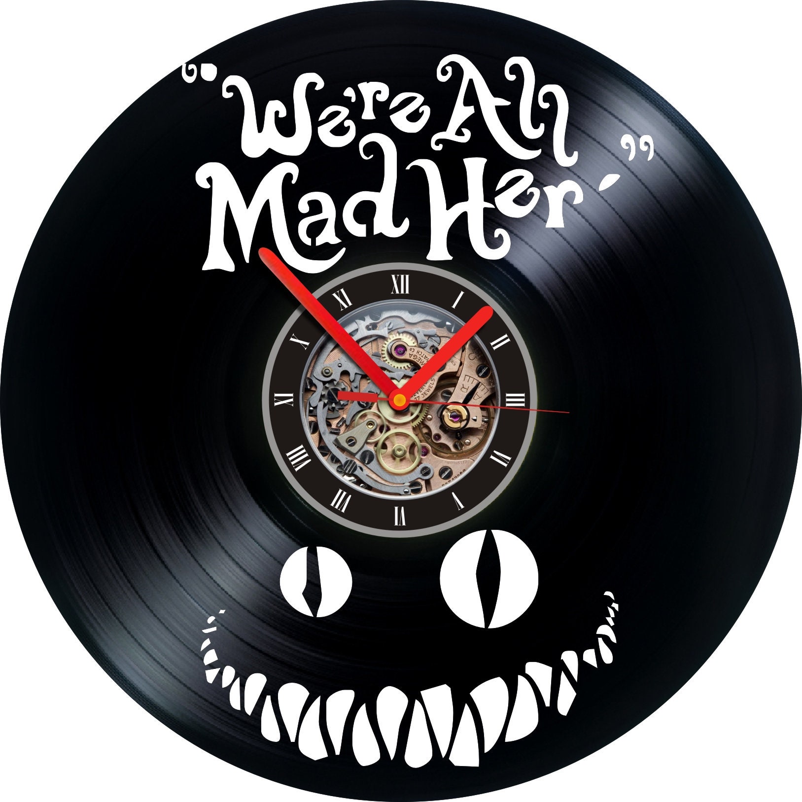 Alice Vinyl Wall Clock Svg We Are All Mad Here Vector Crazy Cat Vinyl ...
