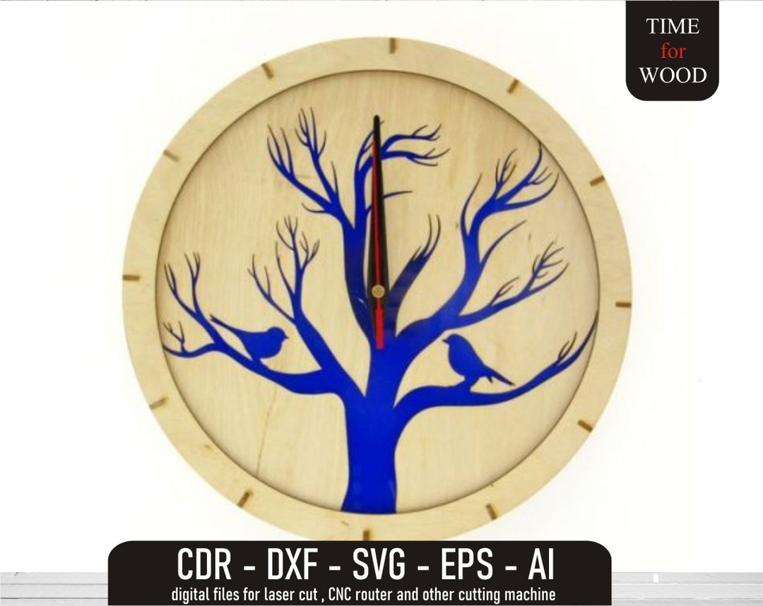 Birds Wooden Clock Svg Birds on the Tree Vector Birds and Tree Svg ...
