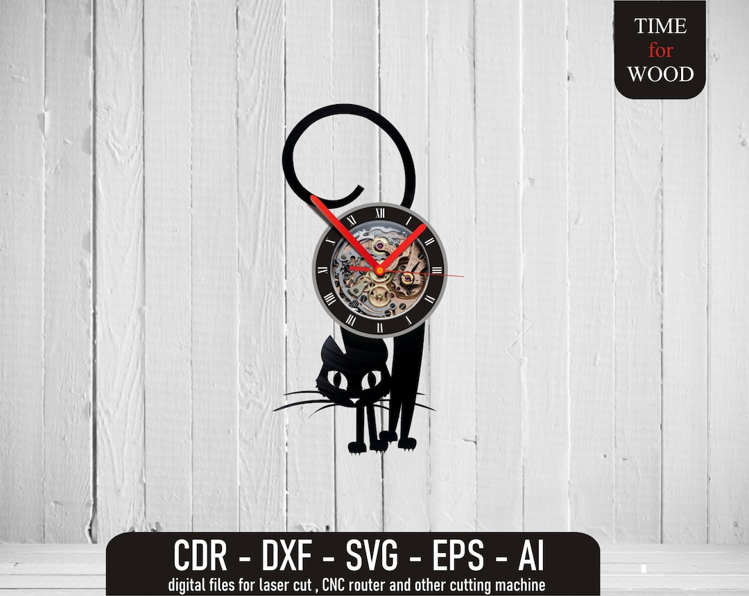 Cat Clock Svg Cat Vinyl Clock Vector Funny Cat Eps Clock With Cat Svg ...