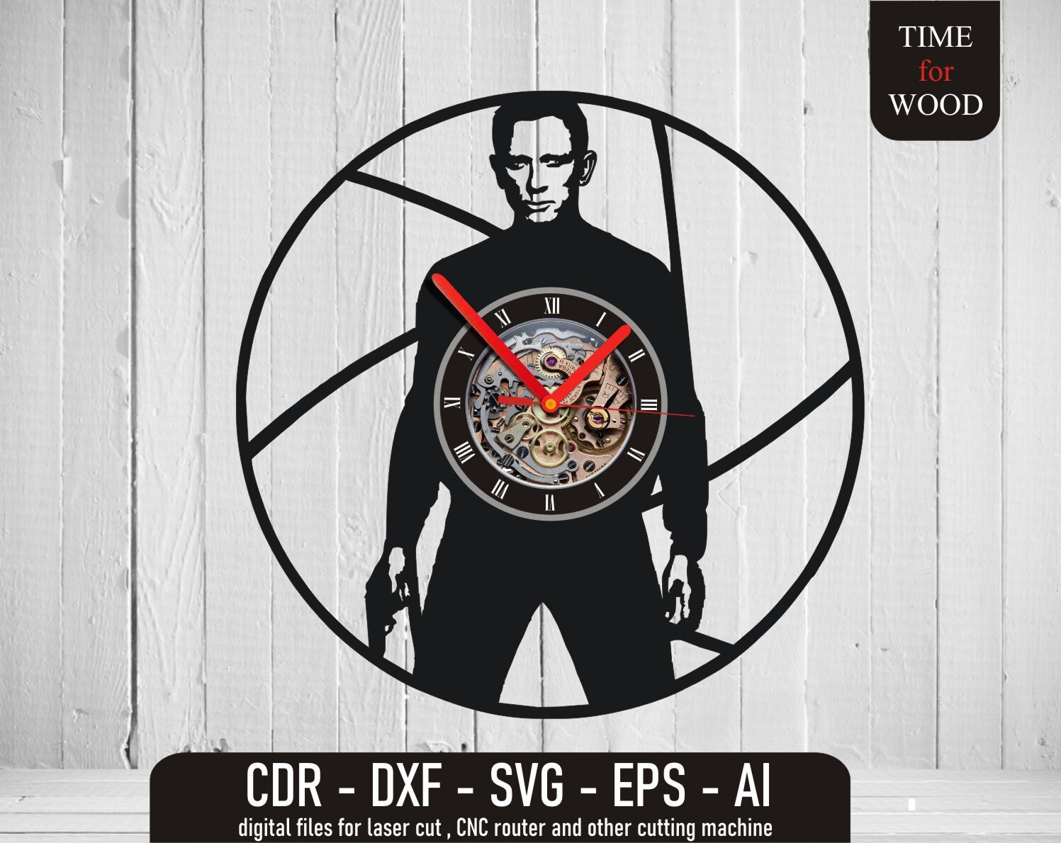 007 Digital Files James Bond Vinyl Clock Svg 007 Silhouette 007 Vector ...
