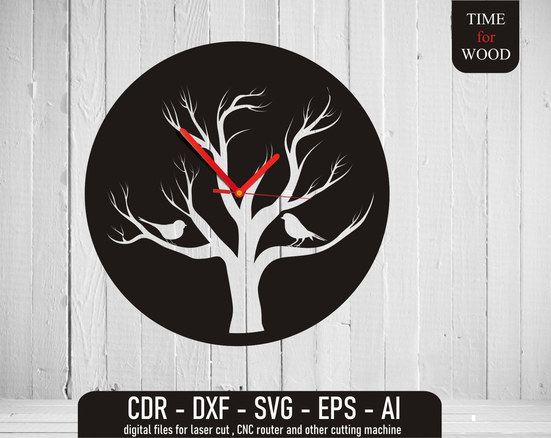 Birds Clock Digital File Birds Vinyl Clock Svg Birds on Tree Vector ...