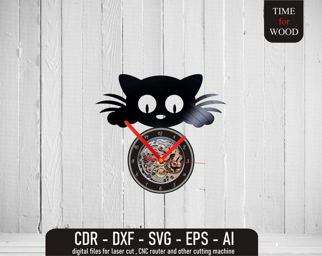 Cat Lovers Clock Svg Cat Clock Vector Cat Vinyl Clock Dxf Kitten Clock ...