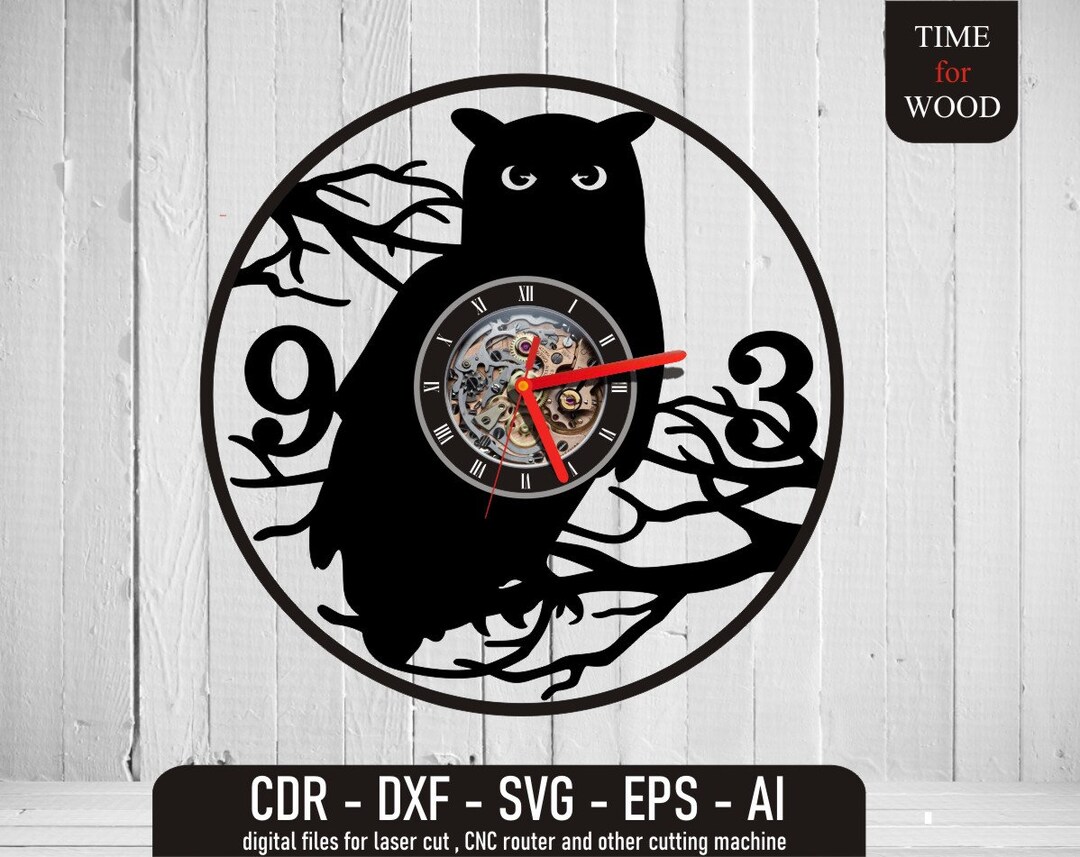 Owl Vinyl Clock Files Owl Clock Svg Owl Wall Decor Svg Owl Cut File ...