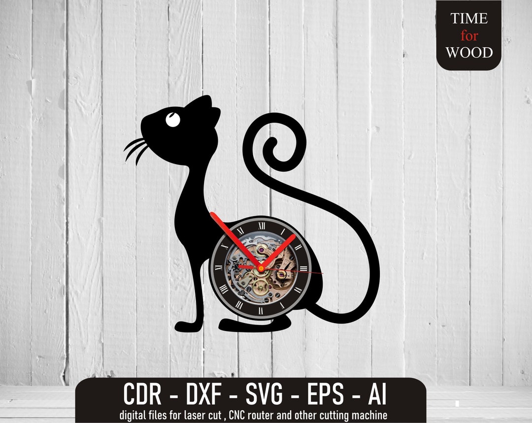 Cat Wall Clock Digital Download Kitty Wall Clock Vector Kitty Clock Svg ...