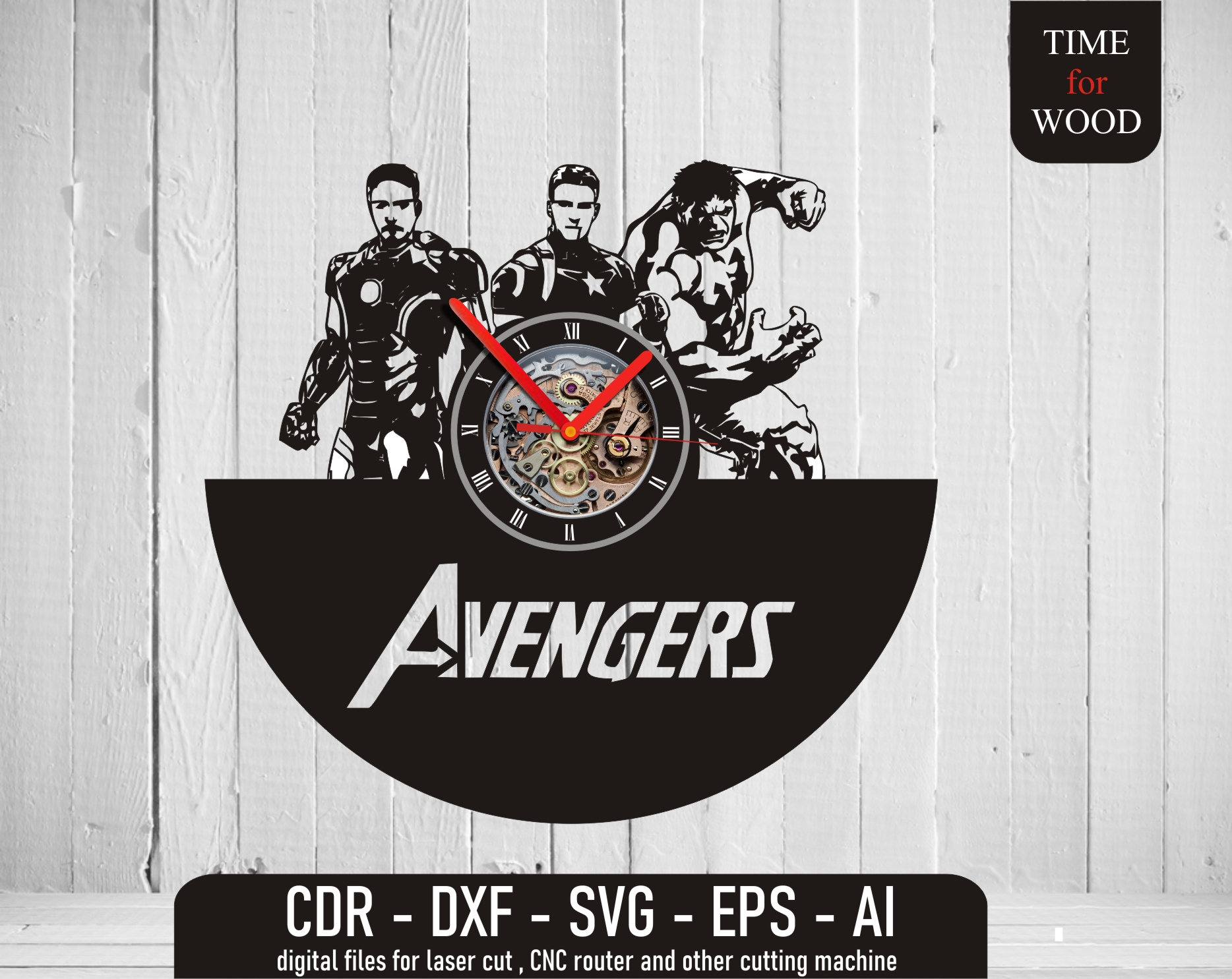 Superhero Team Wall Clock Digital Files Superhero Clock Vector Avengers ...