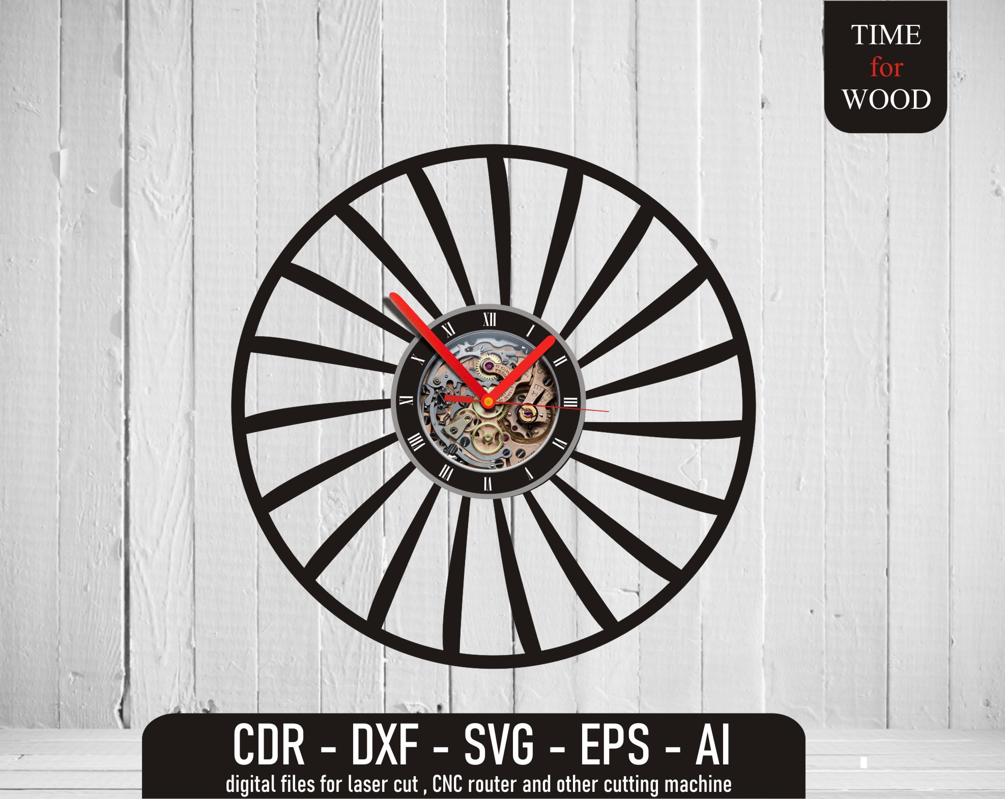 Clock With Wheel Svg Wheel Clock Digital Files Wheel Dxf Wheel Eps ...