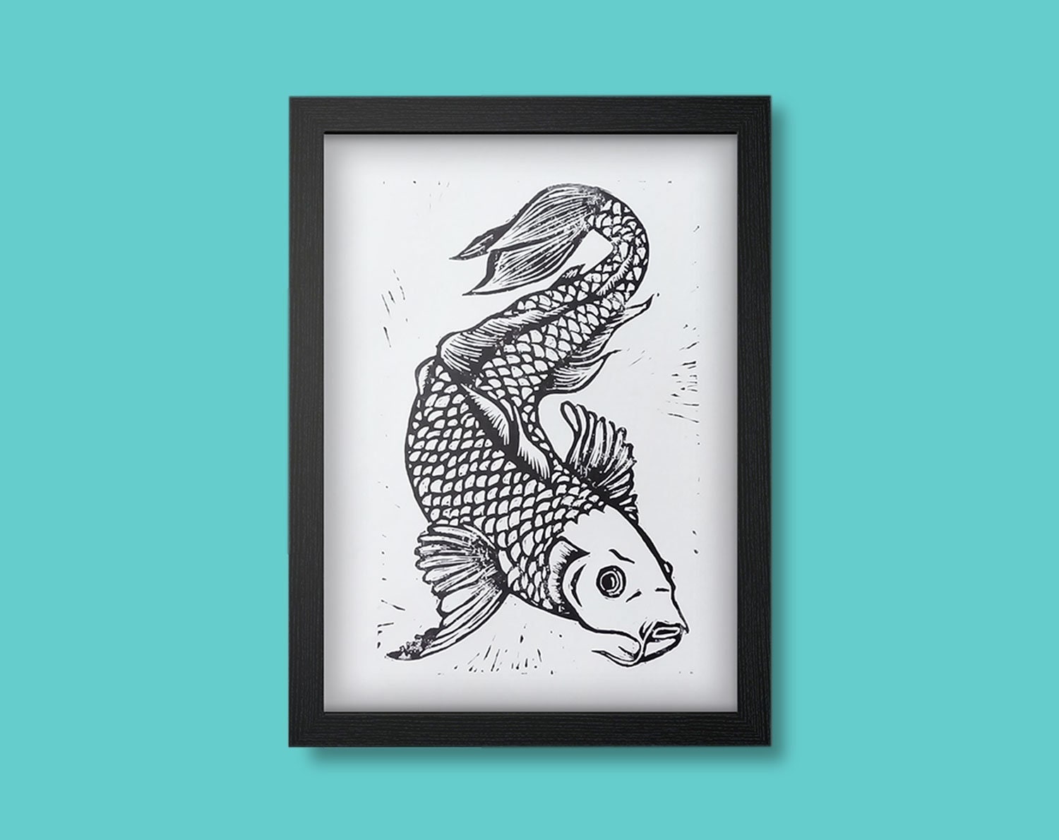 Koi Carp Linocut A5 Format Card - Etsy