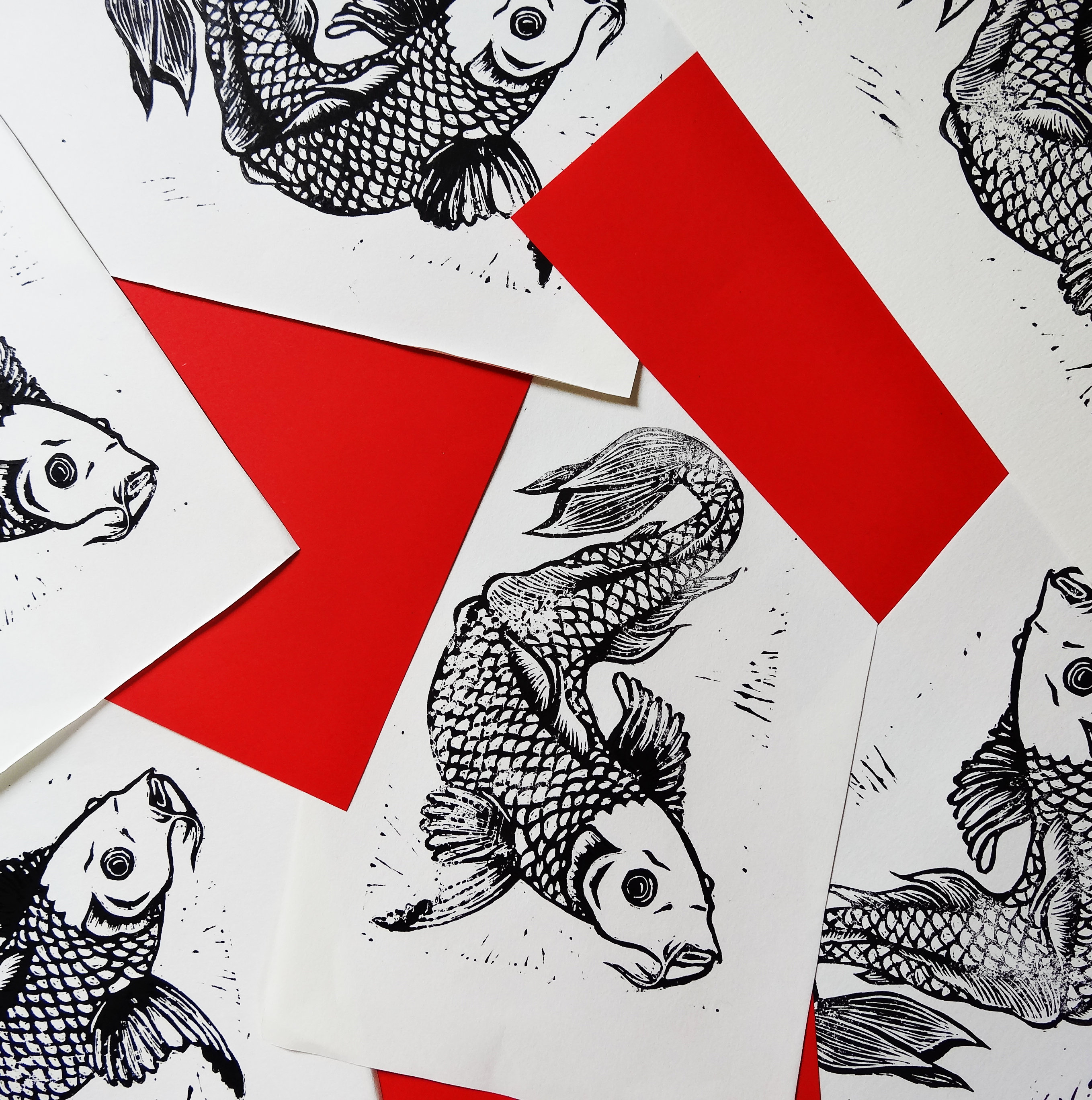 Koi Carp Linocut A5 Format Card - Etsy