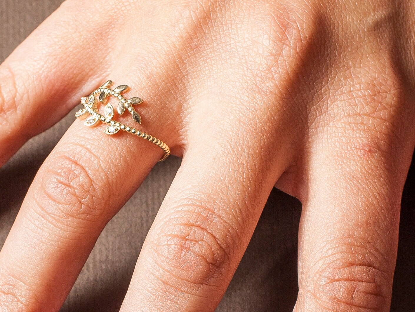 Leaf Open Ring Minimalist Ring Nature Jewelry Stacking Ring Gold Spiral ...