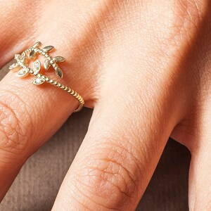 Leaf Open Ring Minimalist Ring Nature Jewelry Stacking Ring Gold Spiral ...