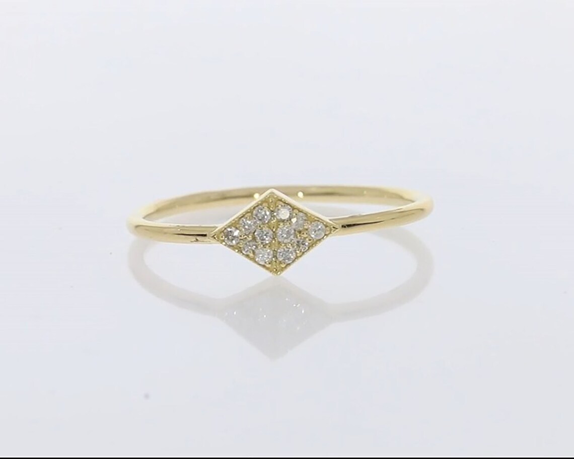 14K Gold Rhombus Diamond Ring – Geometric Stacking Ring - Etsy Israel