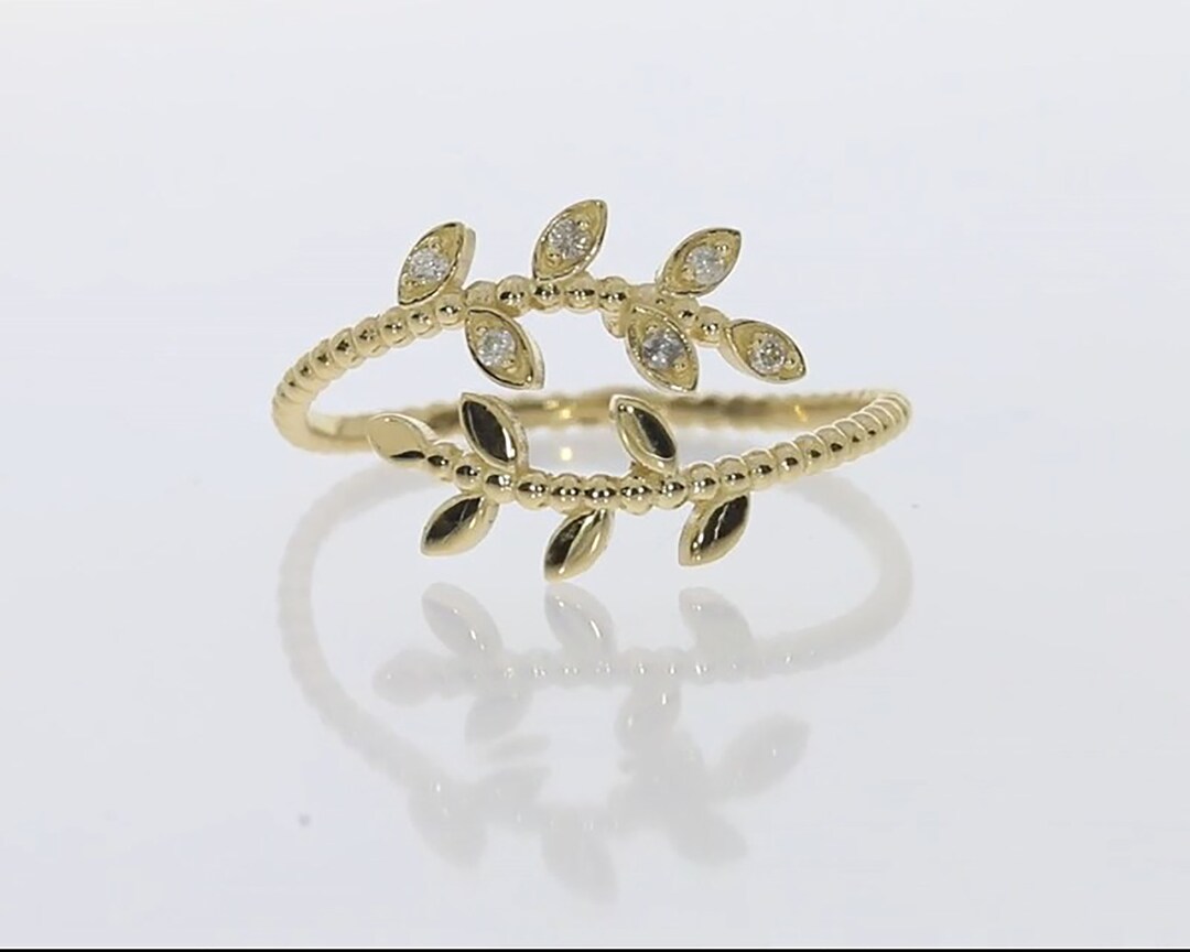 Leaf Open Ring Minimalist Ring Nature Jewelry Stacking Ring Gold Spiral ...