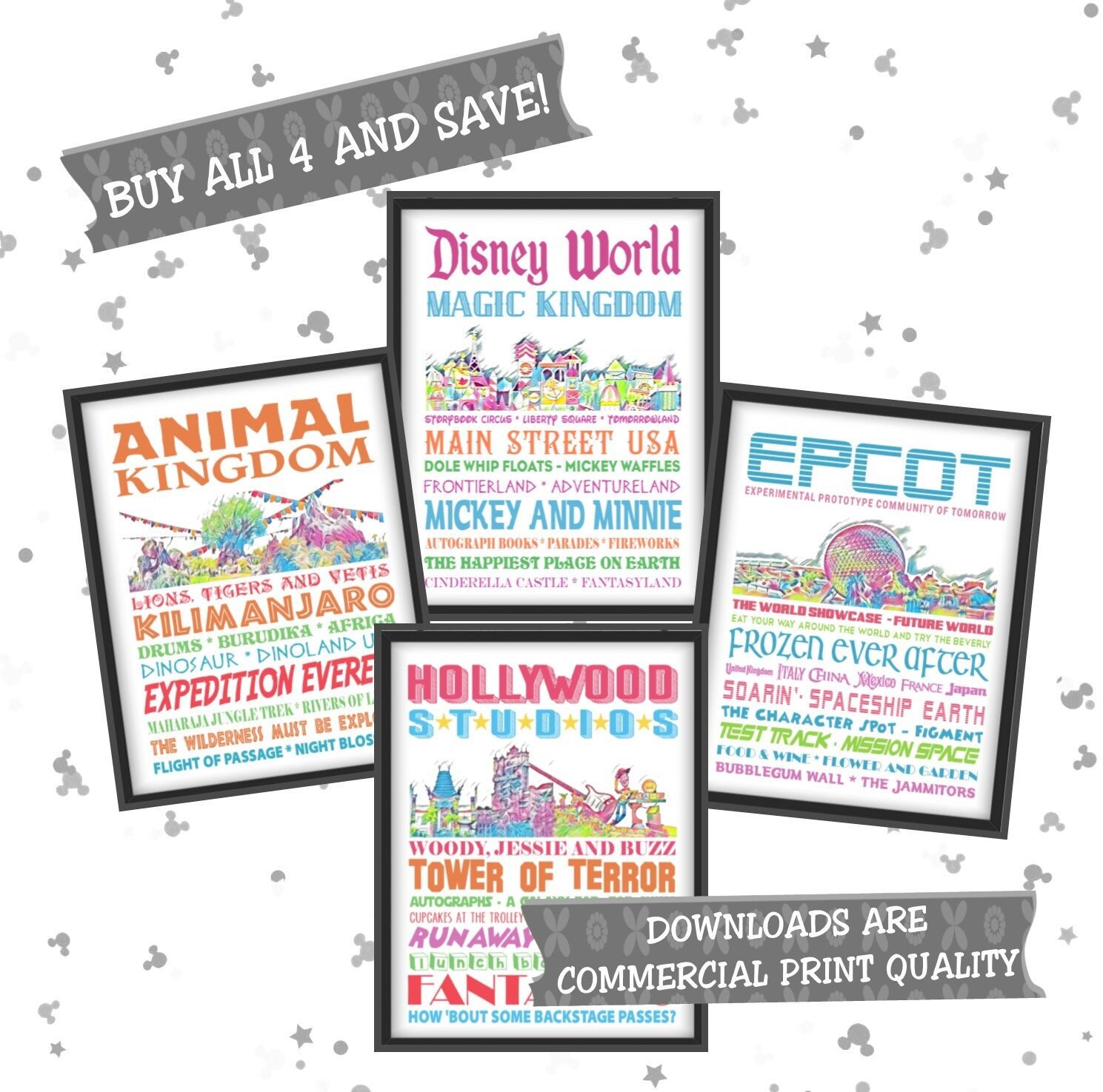 Disney World Typography Art Disney World Collection Set - Etsy