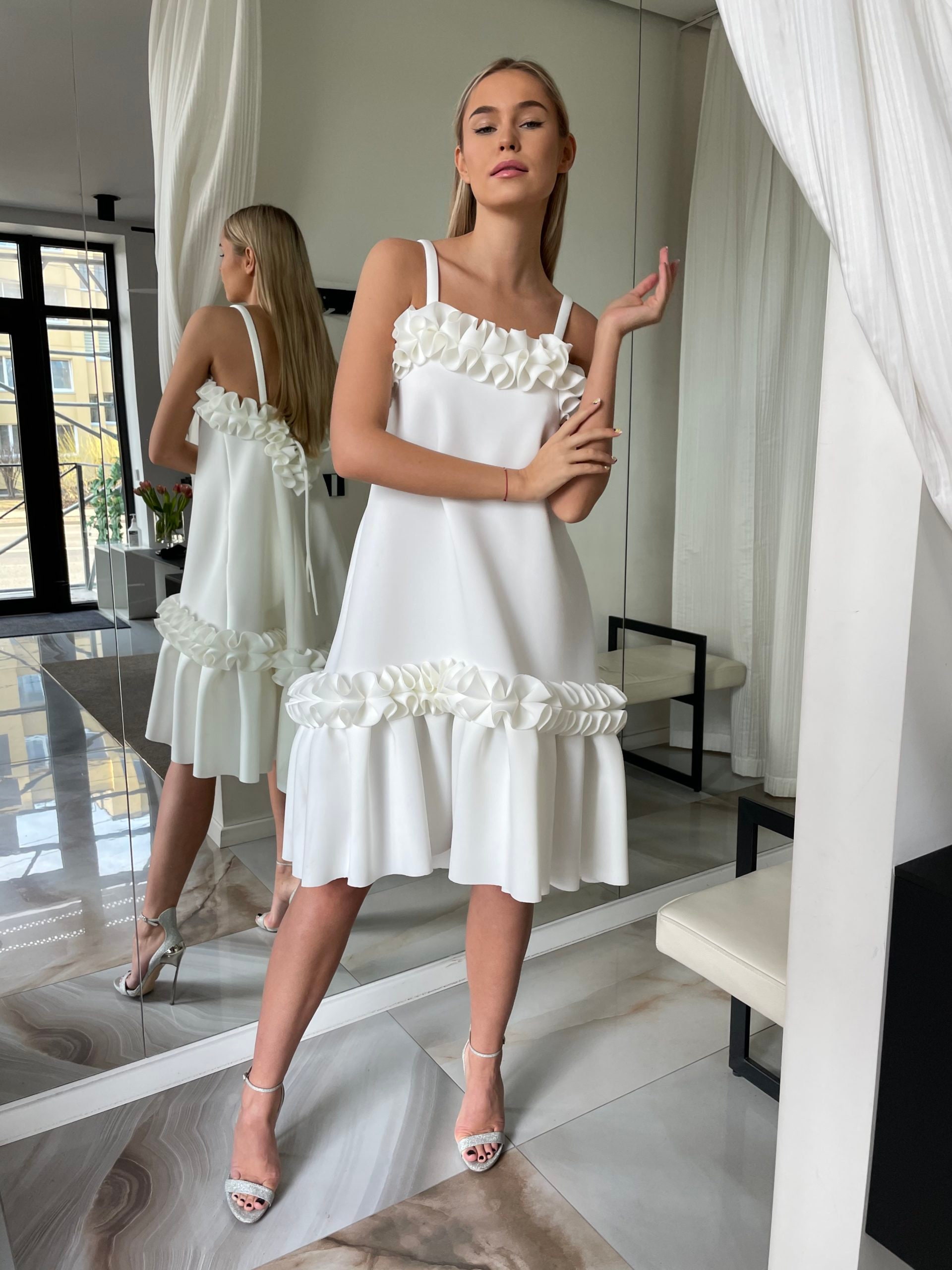 Backless Ruffle Dress Midi Wedding Dress White Cocktail - Etsy