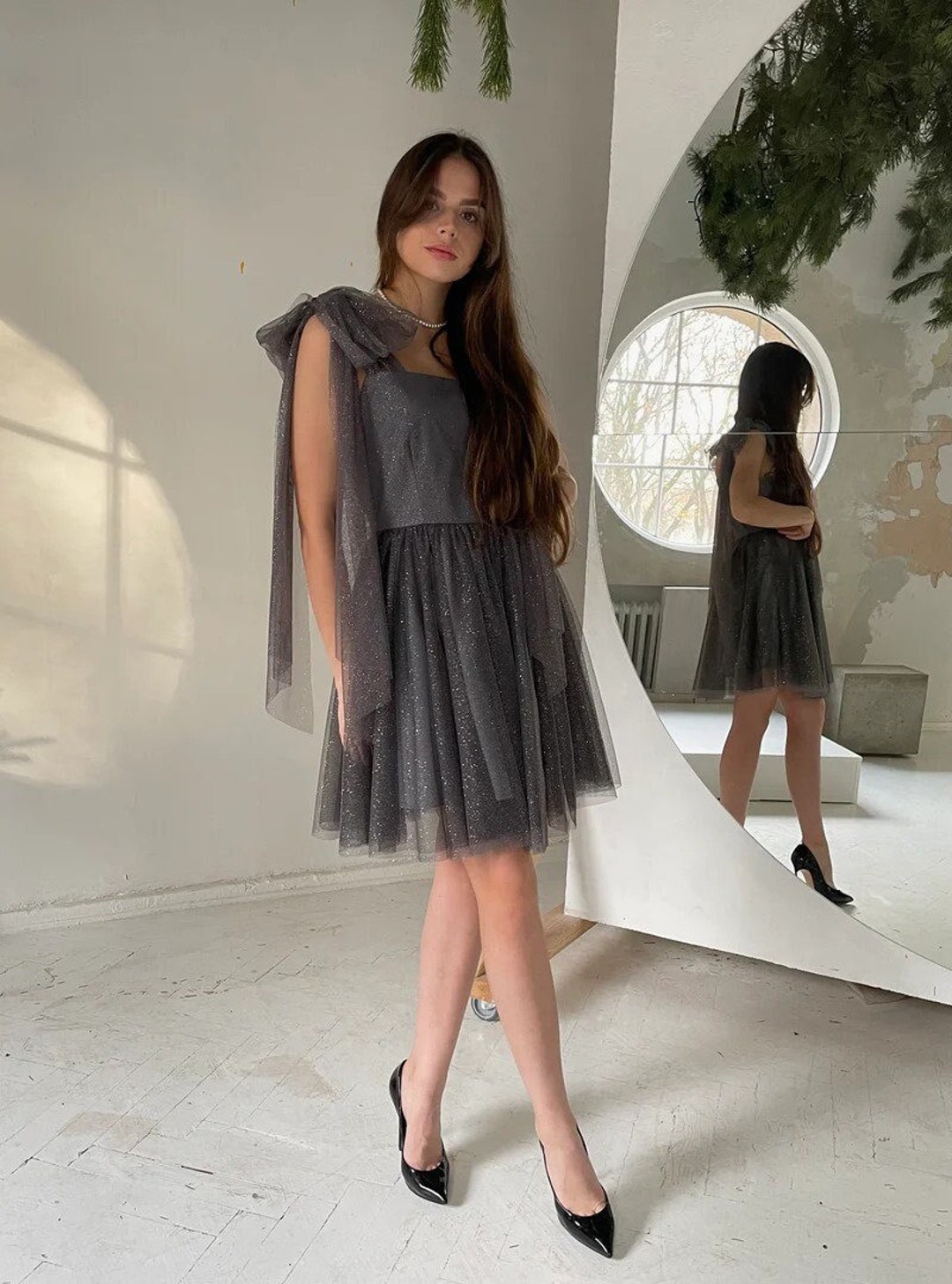 Grey Sparkle Dress, Evening Dress, Occasion Dress, Romantic Dress ...