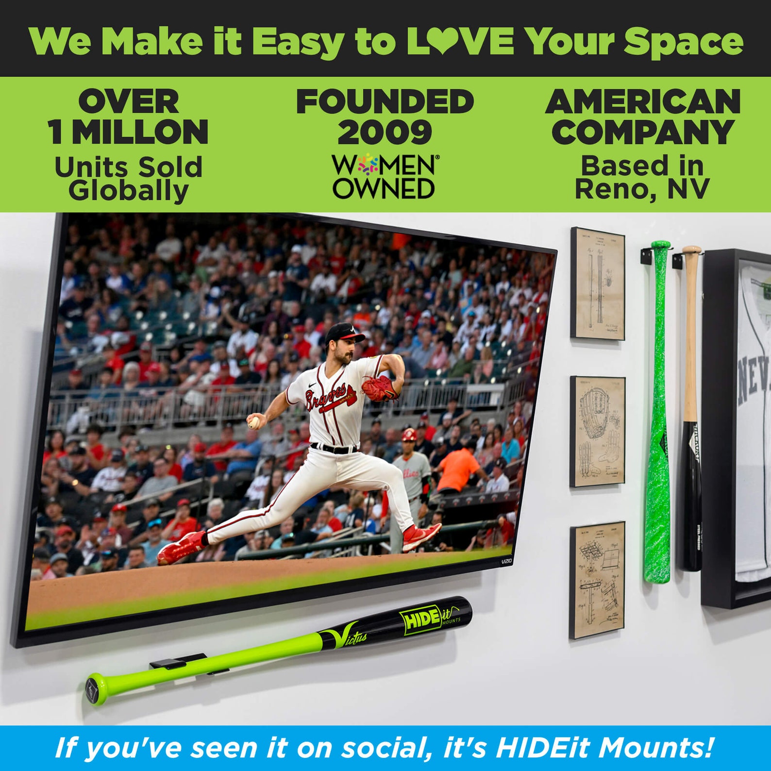 Hideit Hbat Mount - Horizontal Baseball Bat Mount - Etsy