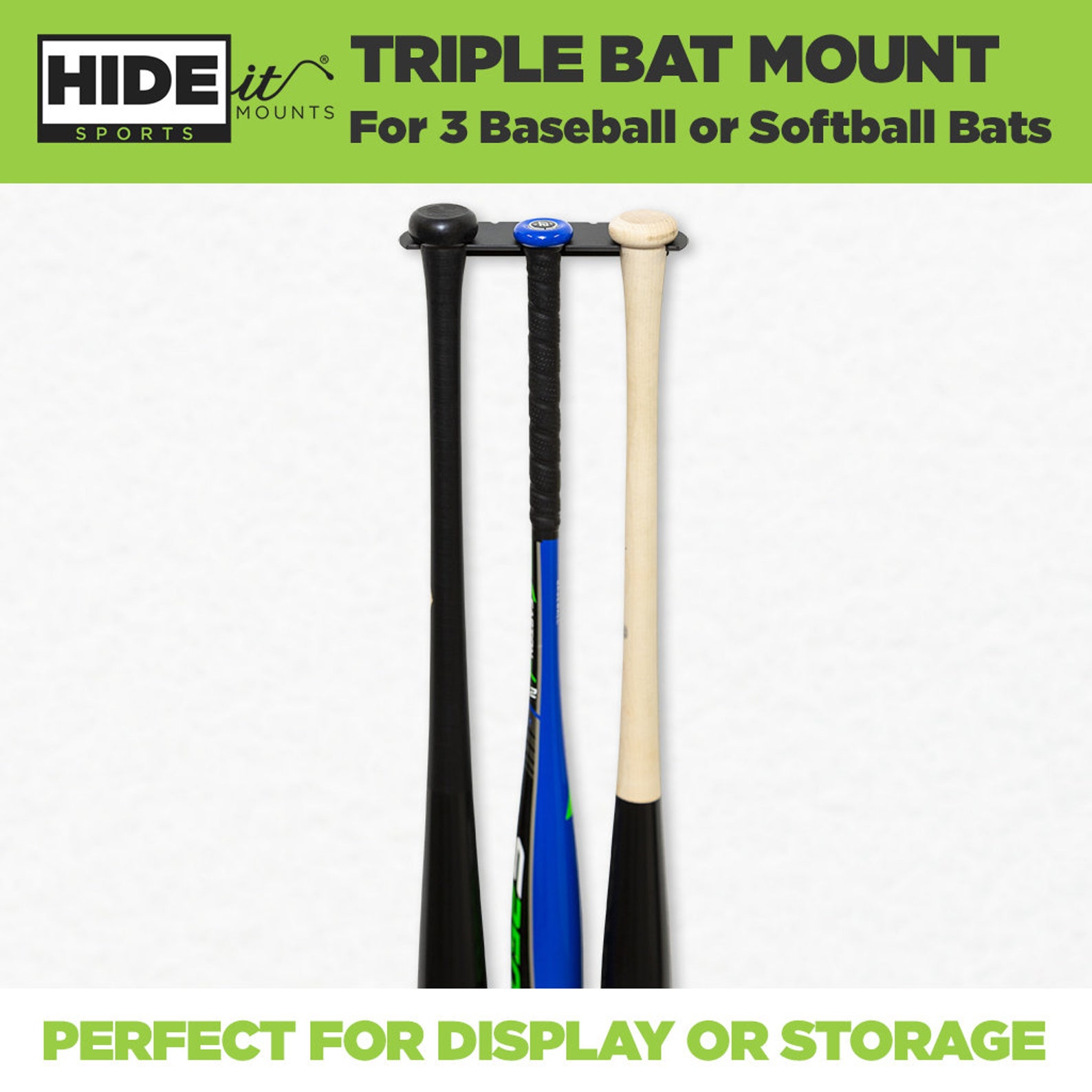 Hideit Triple Baseball Bat Wall Mount - Universal Display Rack for ...