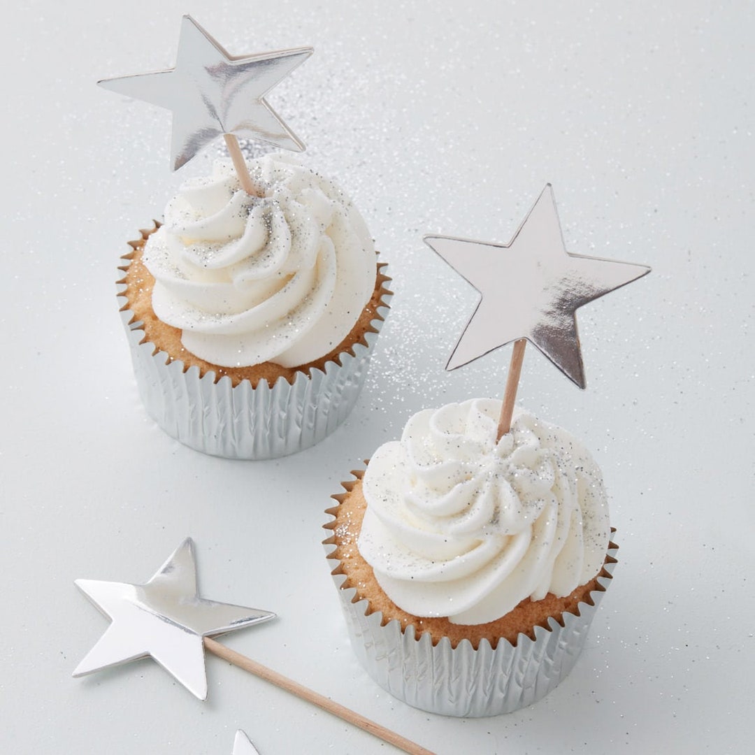 Cupcake Topper Silver Star - Etsy