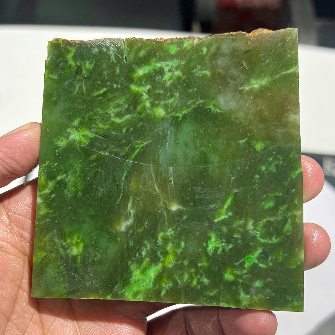 Natural Jade Rough Slice | Hand-cut Nephrite Gemstone 171g 100x99x7mm ...