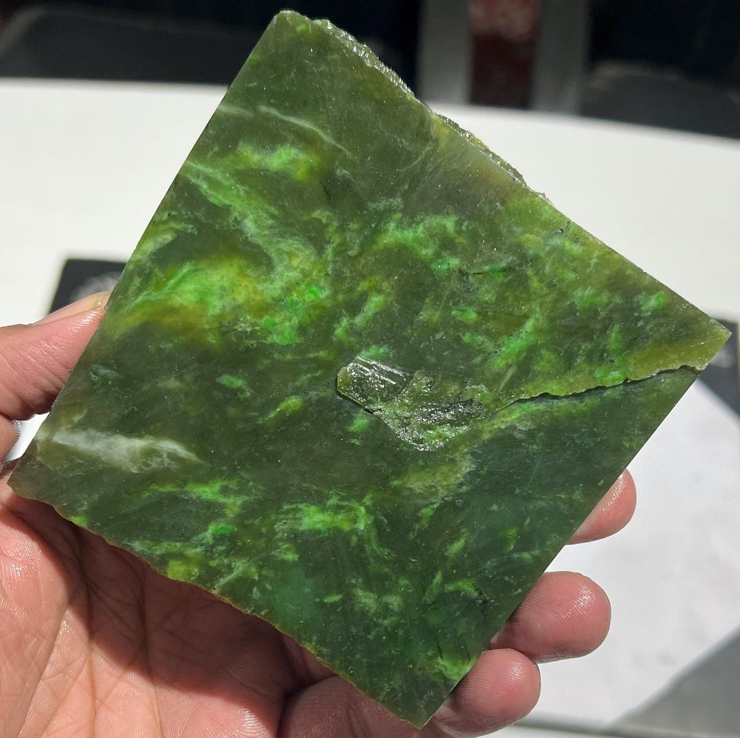 Hand-cut Natural Jade Rough Stone | Nephrite Crystal Slice 237g ...