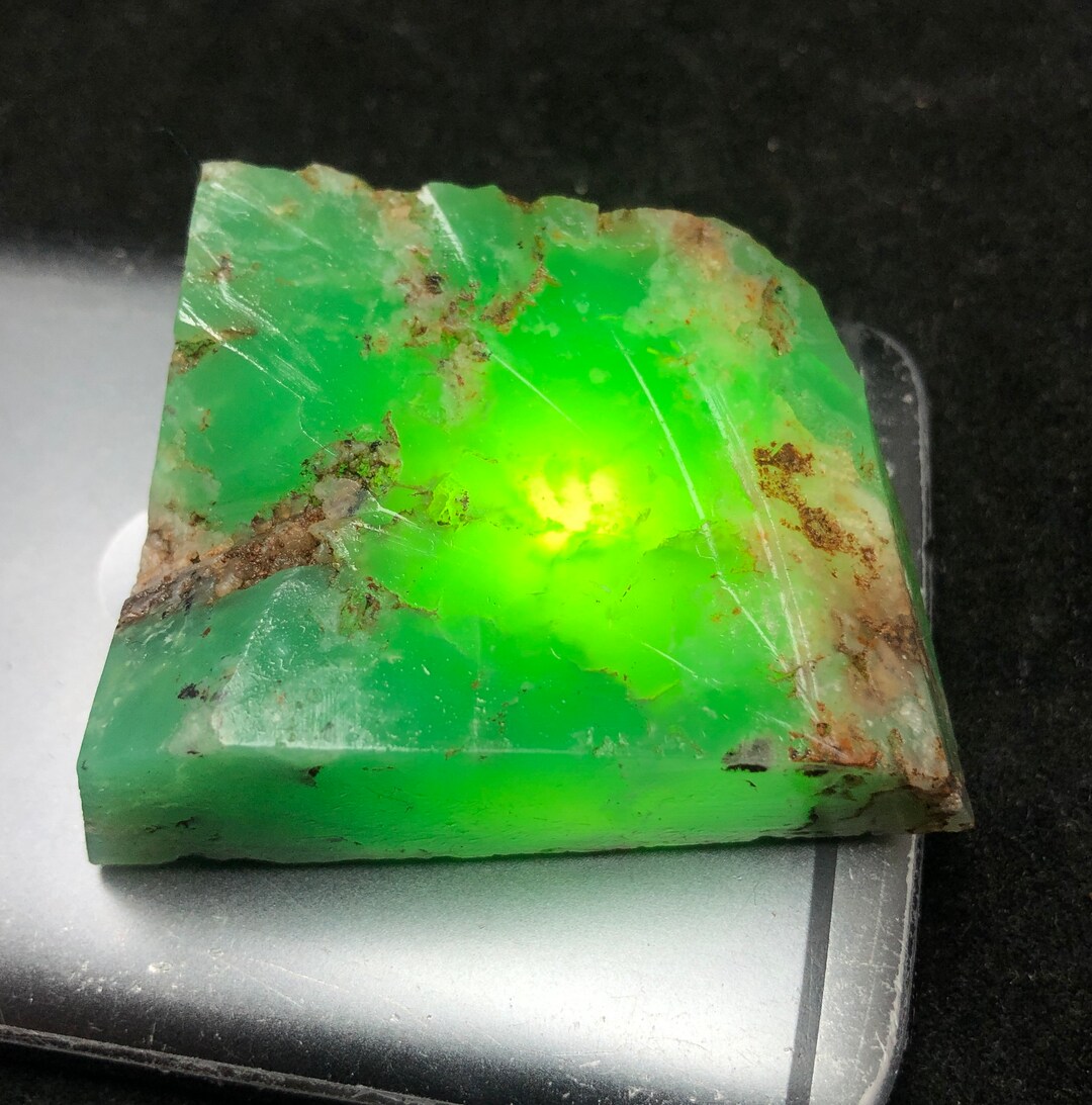 Natural Chrysoprase Rough Slice | Raw Apple Green Slab 102g 60x44x19mm ...