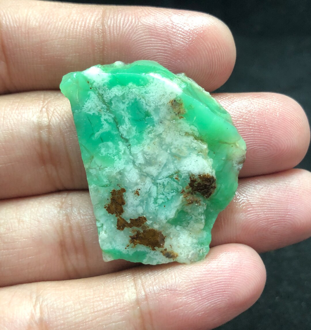 60 CT, Raw Chrysoprase Slice for Jewelry, Healing Crystals, Bright ...