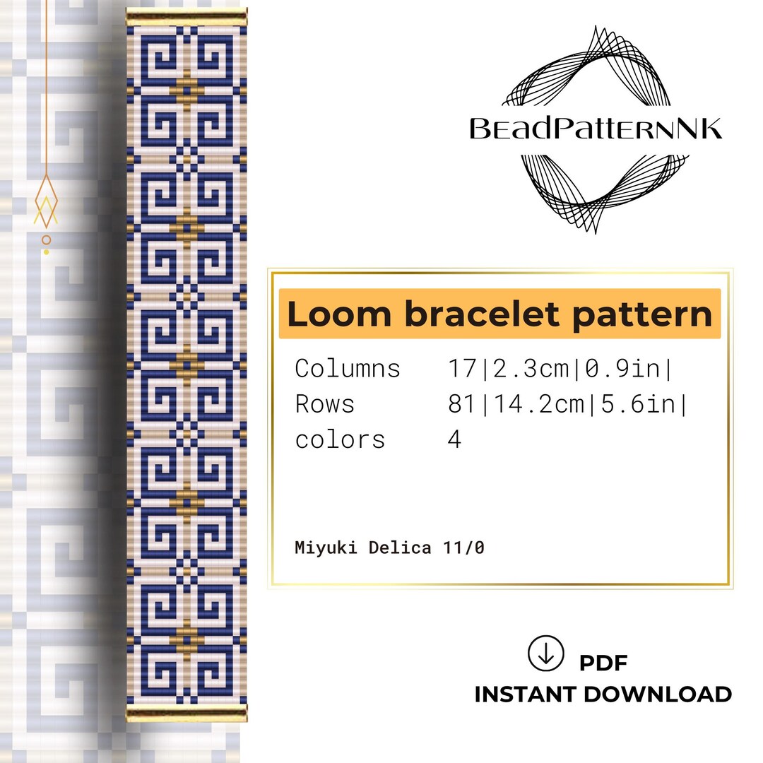 Blue Greek Key Bead Loom Bracelet Pattern, Meander Design, Miyuki ...
