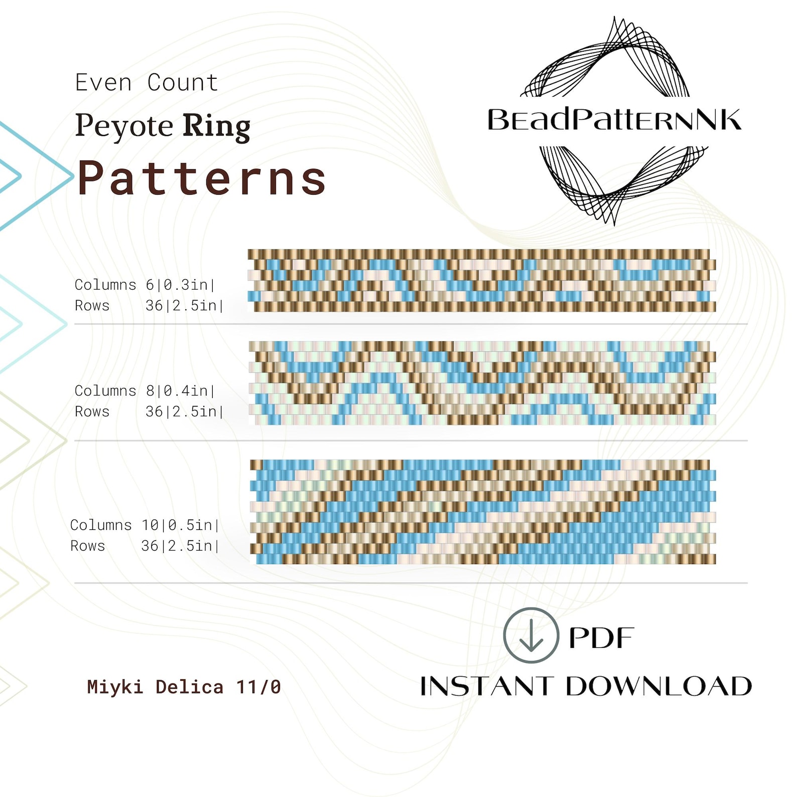 Set of 3 Patterns - Even Count Peyote Ring Patterns, Peyote Ring ...