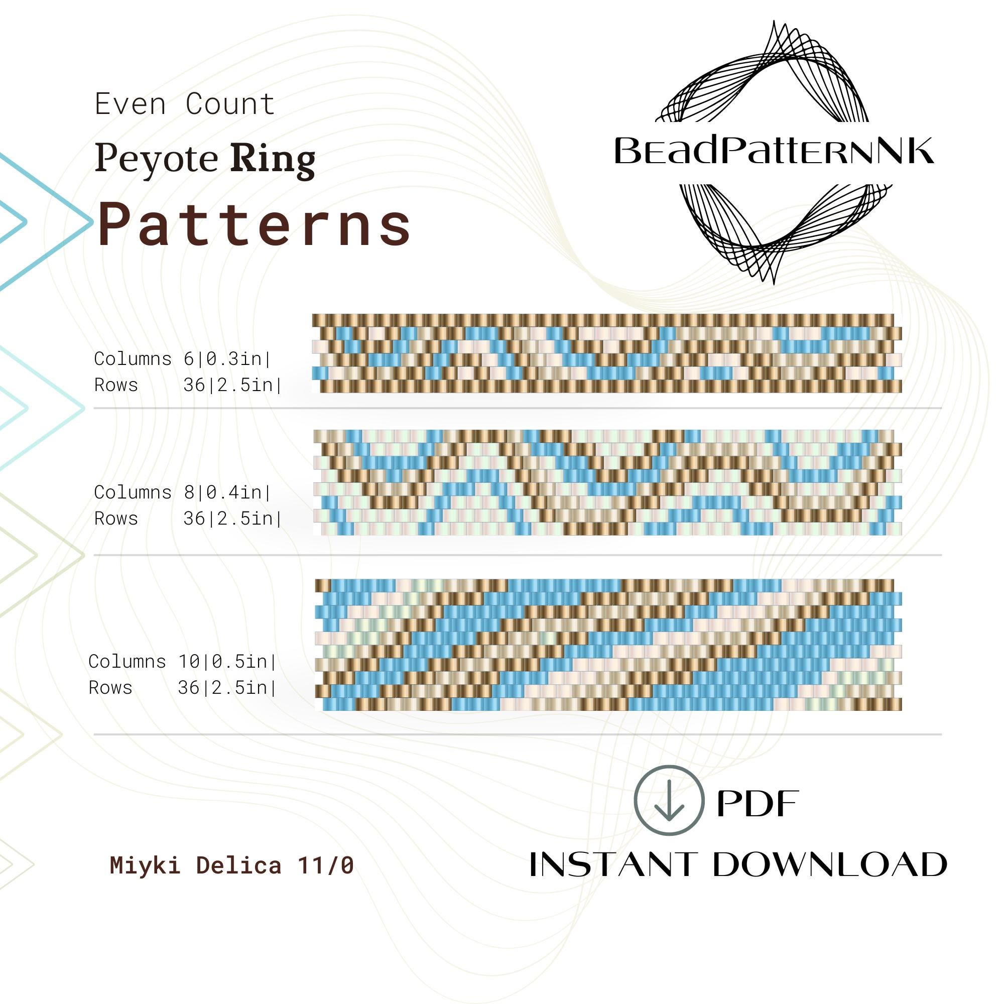 Set of 3 Patterns - Even Count Peyote Ring Patterns, Peyote Ring Beading Pattern, Miyuki Delica ...