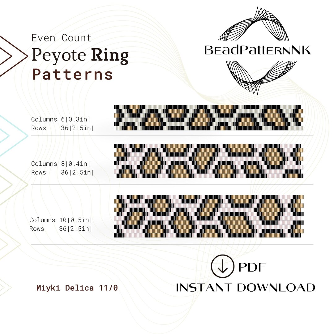 Set of 3 Patterns - Even Count Peyote Patterns, Leopard Print Ring ...
