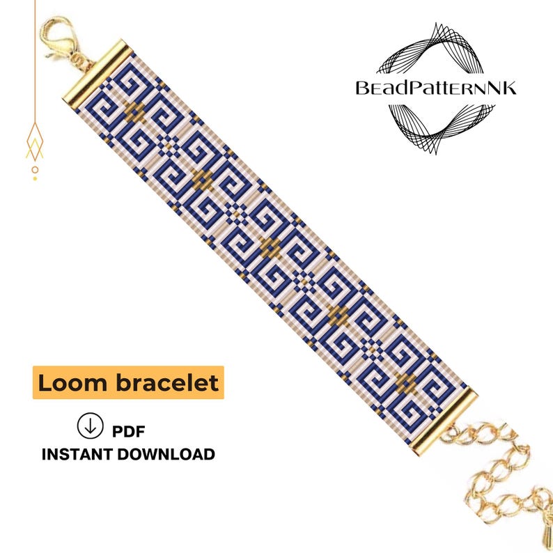 Blue Greek Key Bead Loom Bracelet Pattern, Meander Design, Miyuki ...