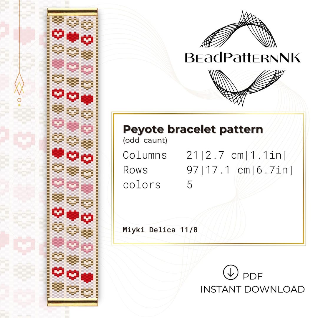 Heart Peyote Bracelet Pattern Seed Bead Pattern Miyuki Delica Bracelet ...
