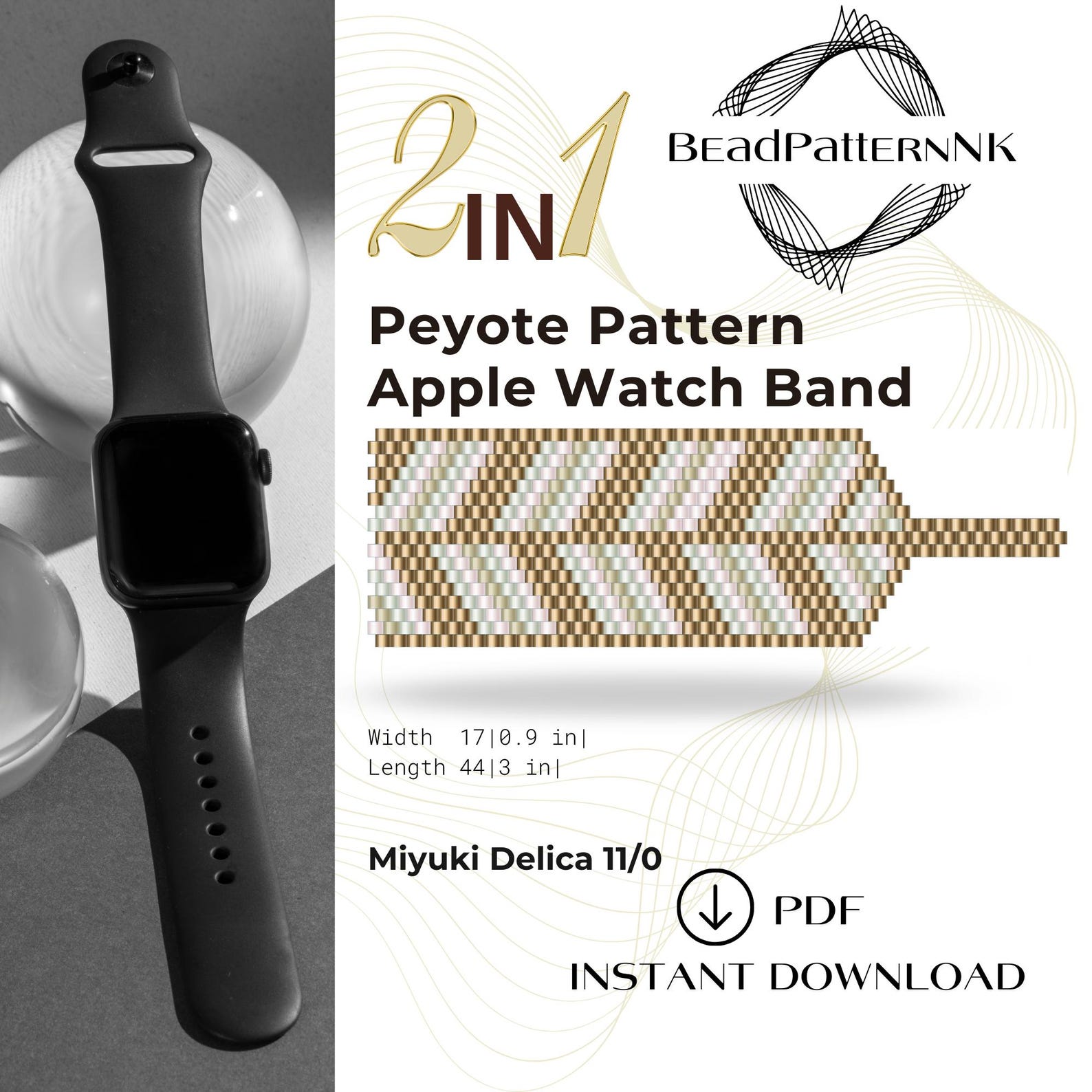 Beaded Apple Watch Peyote Patterns 2-in-1 Set. Light & Dark Designs for ...