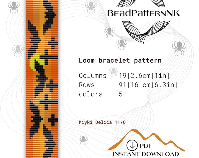 Halloween Bead Loom Bracelet Pattern With Black Bats and Crosses Miyuki ...