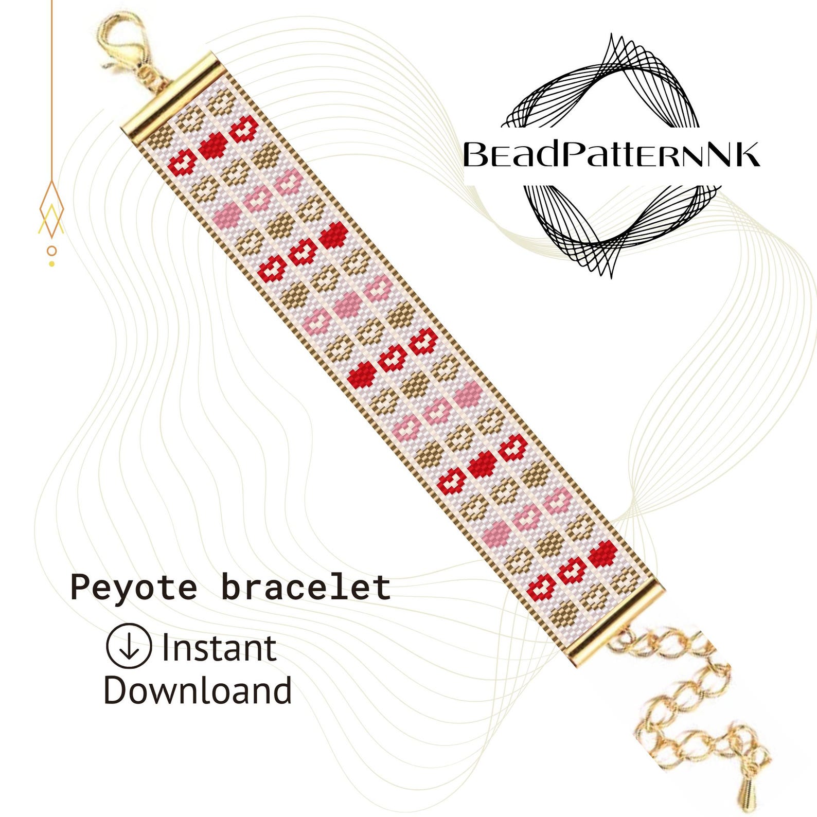 Heart Peyote Bracelet Pattern Seed Bead Pattern Miyuki Delica Bracelet ...