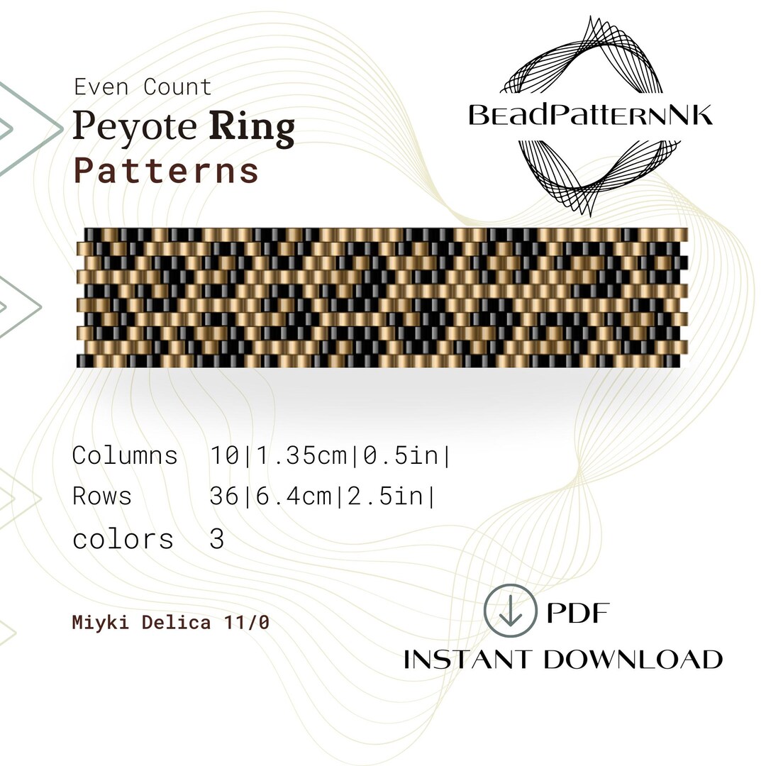 Beaded Leopard Peyote Ring Pattern Even Count Design Gold Miyuki Delica ...