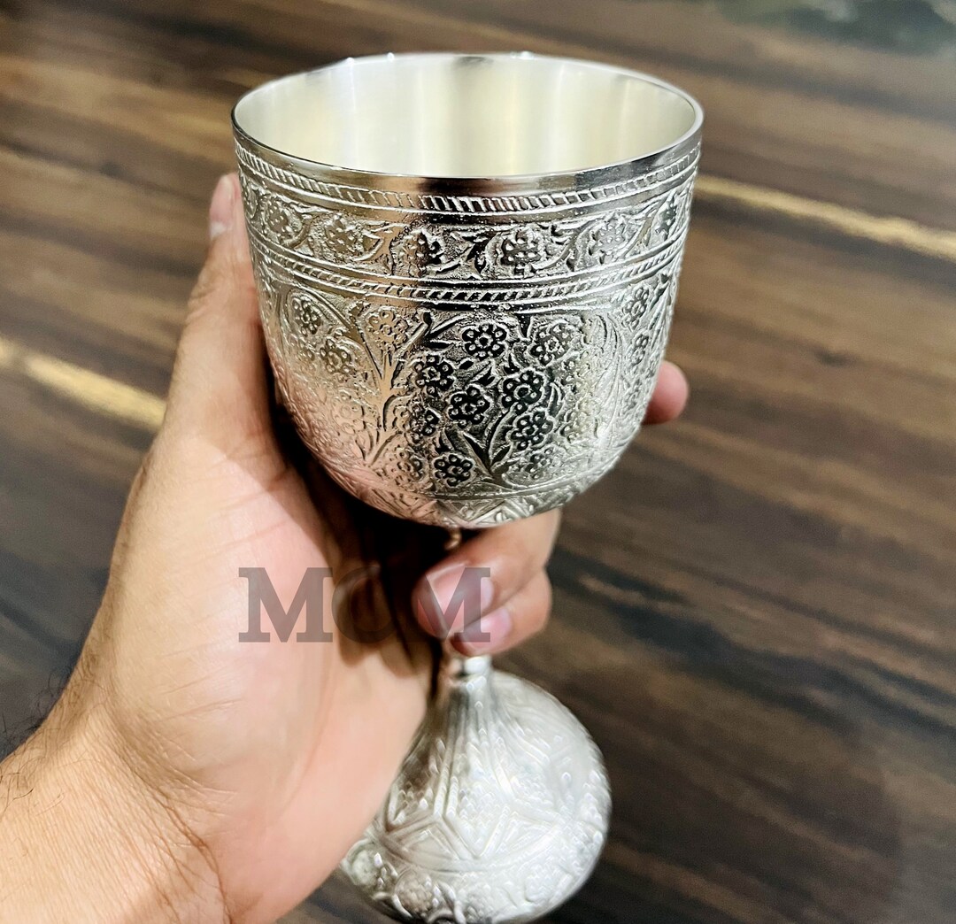 Handmade Royal King Embossed Goblet Silver Design Wine Brass Goblet ...