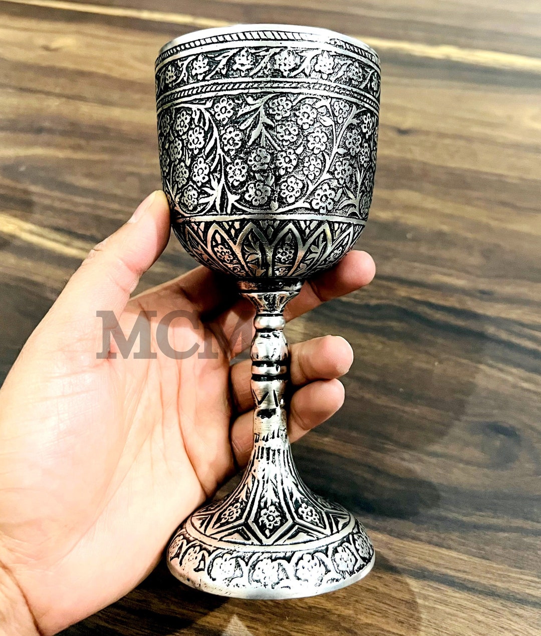 Handmade Embossed Goblet Silver Antique Design Brass Wine Goblet Royal ...