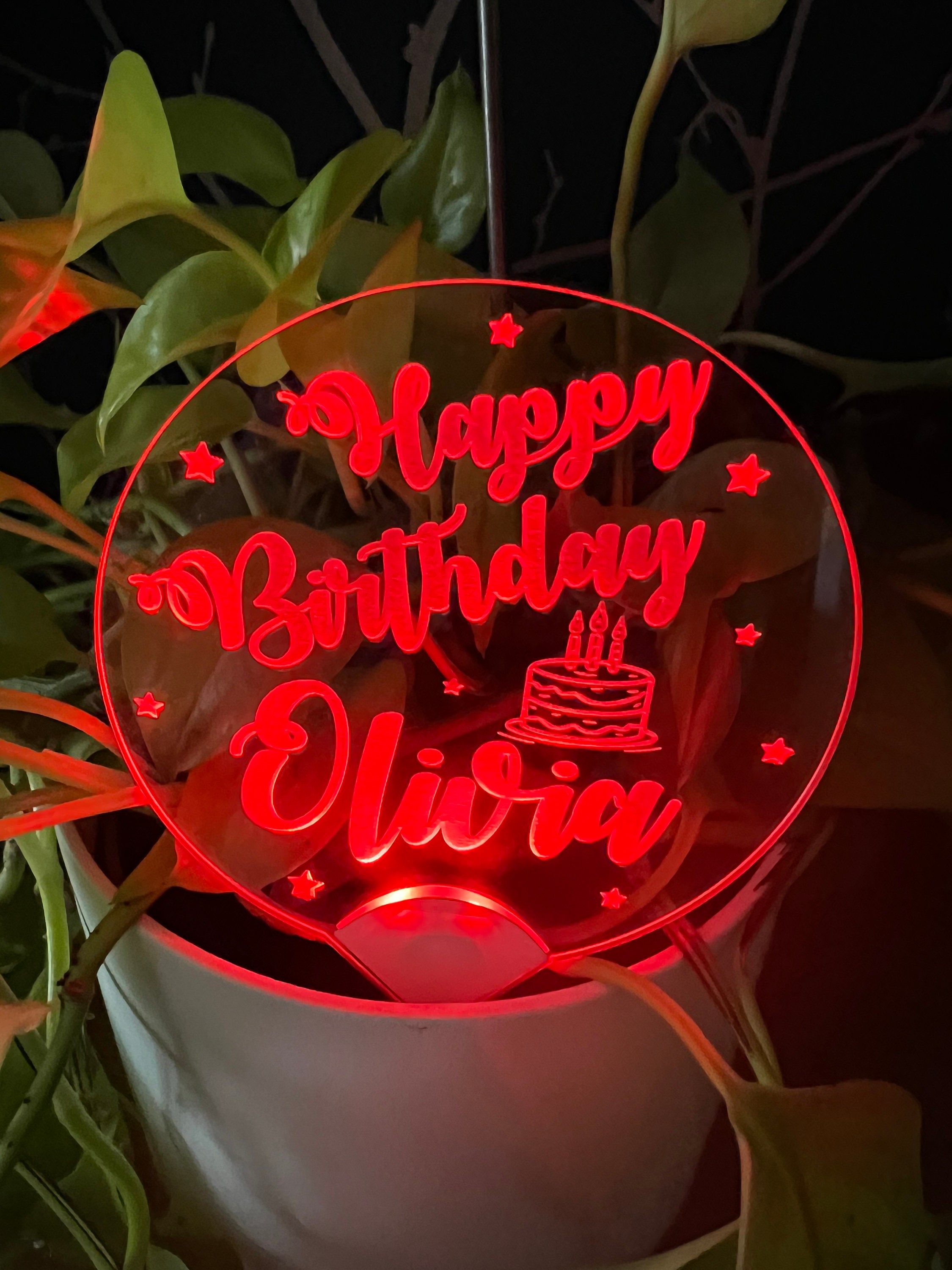 Birthday Cake Topper Personalised Acrylic LED Light up Rocket Shape ...
