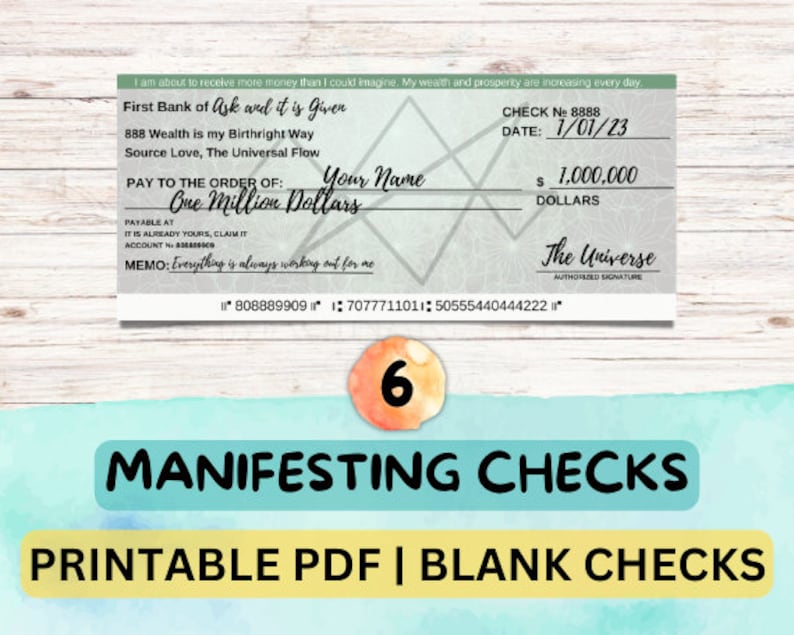 Vision Board Printables Reiki Midas Manifestation Check - Etsy