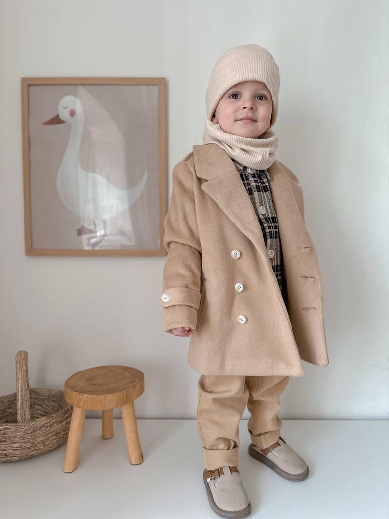 Boiled Wool Boys Pea Coat: Vintage Double-breasted Spring Jacket - Etsy