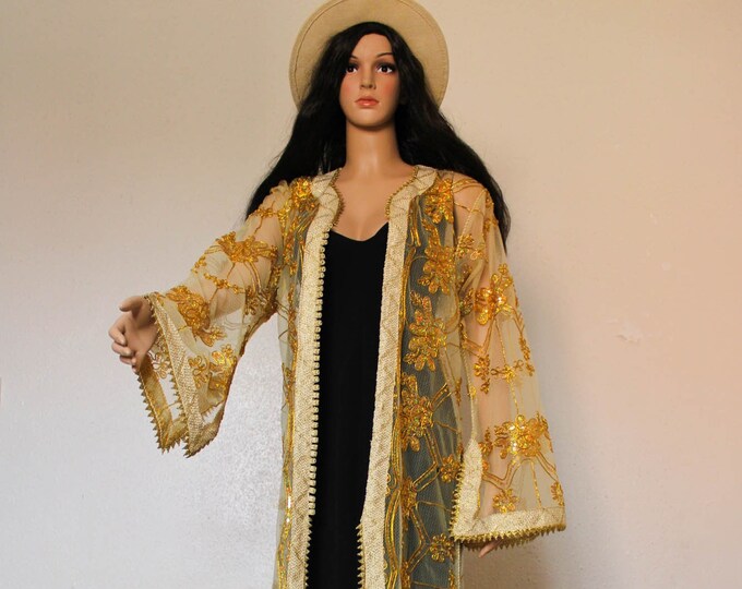 Vintage Moroccan Kaftan ,moroccan Dress , Vtg Front Open Kaftan Dress ...