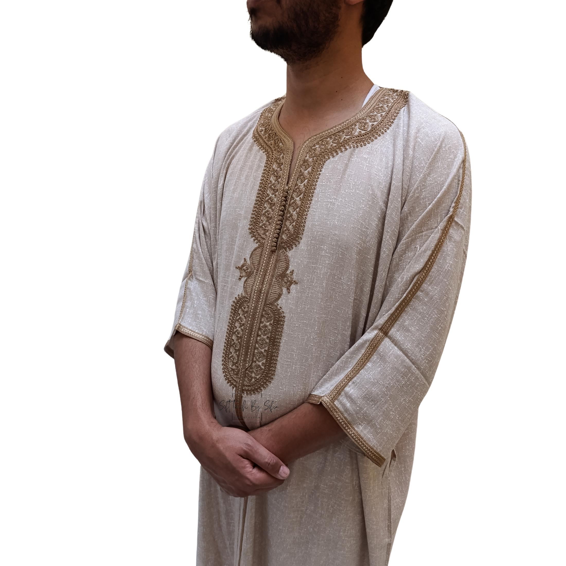 Moroccan Gandoura for Men - Linen Thobe, Traditional Islamic Clothing ...