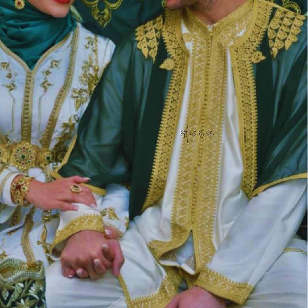 Jabador ,nikkah Thobe, Mens Wedding Kaftan, Groom Outfit-green & Gold ...