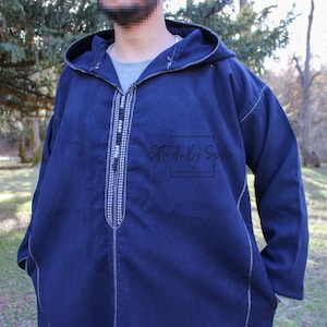 Winter Moroccan Thobe, Wool Djellaba , Hooded Thawb-navy BLUE - Etsy