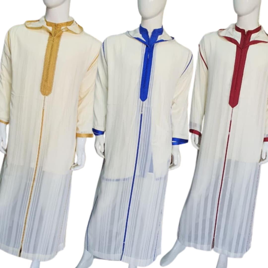 Transparent Moroccan Djellaba With Jabador Men , 3 Pieces Kaftan for ...