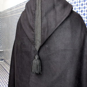 Hooded Winter Cloak , Selham, Black Cloak With Hood ,moroccan Burnous ...