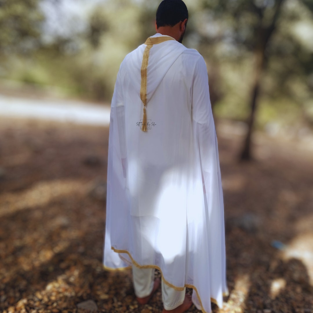White and Gold Hooded Cloak ,selham ,moroccan Burnous - Etsy