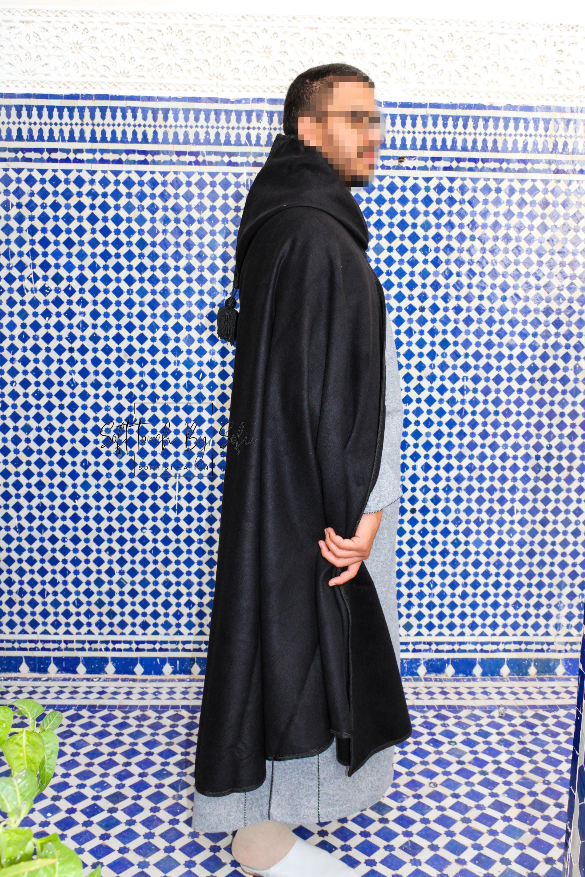 Hooded Winter Cloak , Selham, Black Cloak With Hood ,moroccan Burnous ...